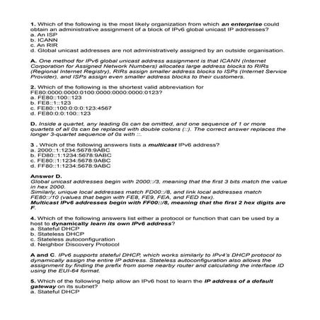 Ipv6 questions | DOC | Computer Networking | Computing