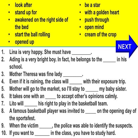 English Grade 6 idiomatic expressions Interactive Quiz | PPTX