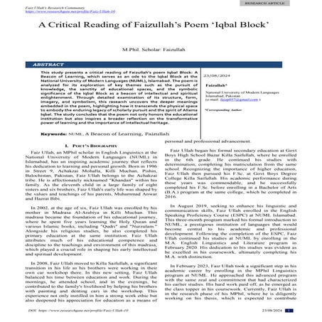 Iqbal block: A Beacon of Learning poem by Faizullah | PDF