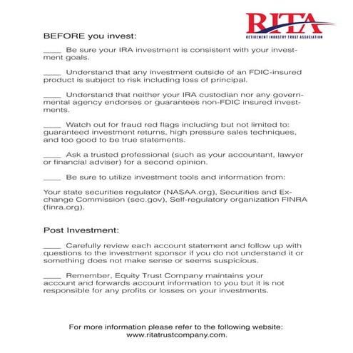 Equity Trust Company: Fraud Checklist | PDF