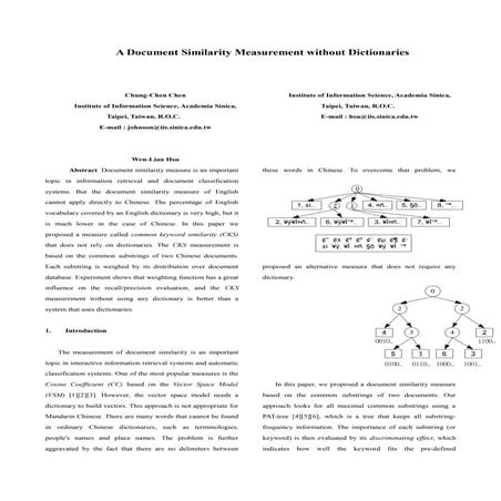 A Document Similarity Measurement without Dictionaries | PDF