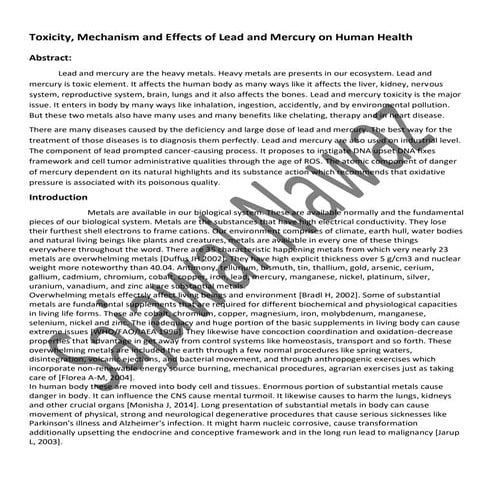Toxicity Of Lead And Mercury Pdf