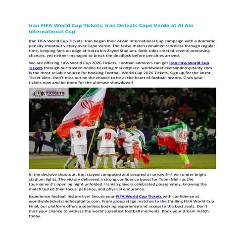 Iran FIFA World Cup Tickets Iran Defeats Cape Verde at Al Ain ...