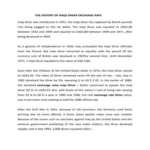 THE HISTORY OF IRAQI DINAR EXCHANGE RATE | PDF