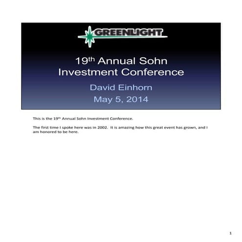 Einhorn ATHN Slides at Ira Sohn 2014 | PDF