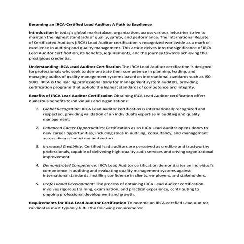 irca lead auditor | PPTX