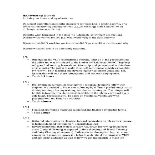 Weekly Journal of my APA Internship - Dane