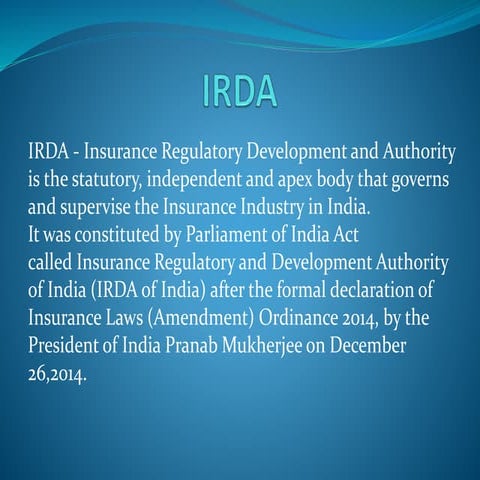 INSURANCE REGULATORY DEVELOPMENT AUTHORITY | PPTX