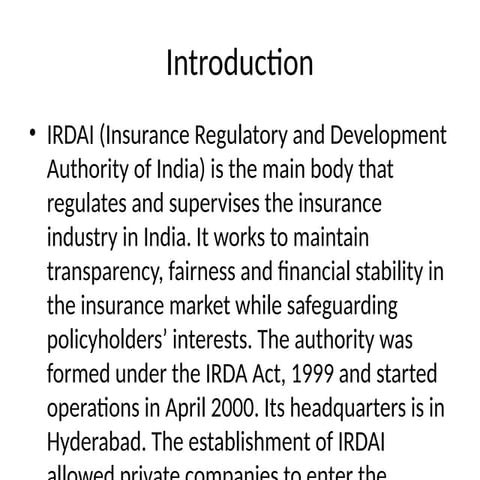 Comprehensive Overview of IRDAI's Role in Regulating India's Insurance ...