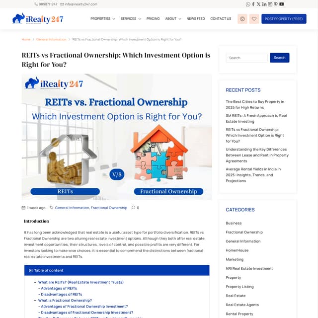 REITs vs Fractional Ownership: Best Real Estate Investment? | PDF