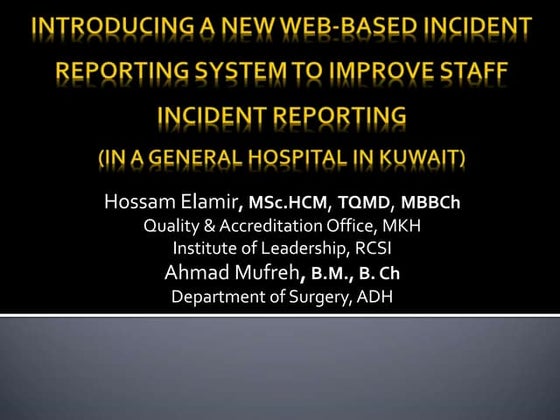 Occurrence variance report | PPT | First Aid | Injuries