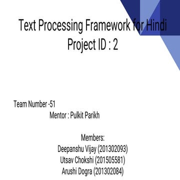 Text Processing Framework for Hindi | PPT
