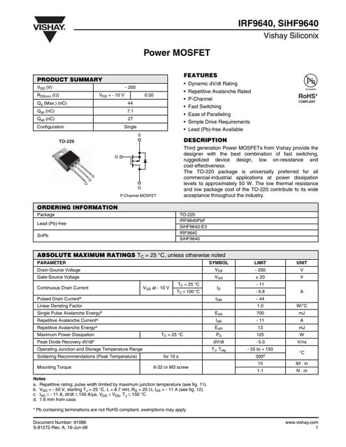 Original Mosfet IRF830 IRF830PBF 830 500V 4.5A TO-220 New | PDF