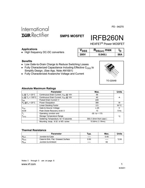Original Mosfet IRFB18N50KPBF IRFB18N50K FB18N50K 18N50K 500V 17A TO-220 New International ...