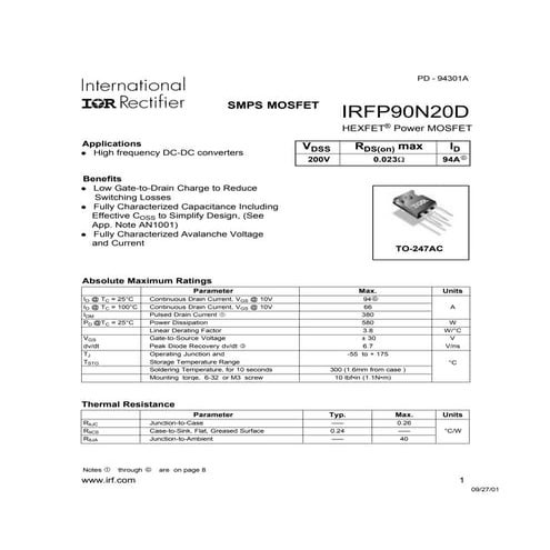 Original Mosfet IRFP90N20D IRFP90N20 90N20 200V 94A TO-247 New | PDF ...