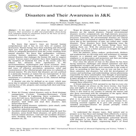 Disasters and Their Awareness in J&K | PDF