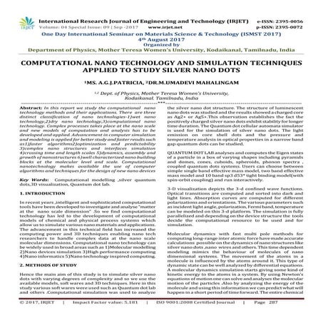 Computational Nano Technology and Simulation Techniques Applied to ...