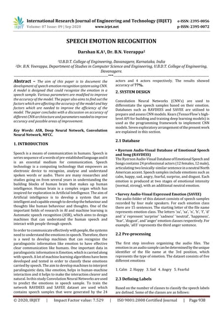Speech emotion recognition | PDF