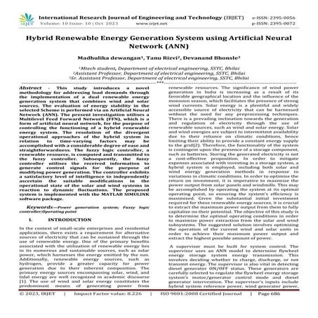 Hybrid Renewable Energy Generation System Using Artificial Neural Network Ann Pdf