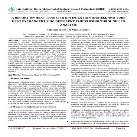 A REPORT ON HEAT TRANSFER OPTIMIZATION OFSHELL AND TUBE HEAT EXCHANGER USING DIFFERENT FLUIDS ...