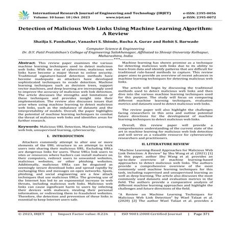Detection of Malicious Web Links Using Machine Learning Algorithm: A ...