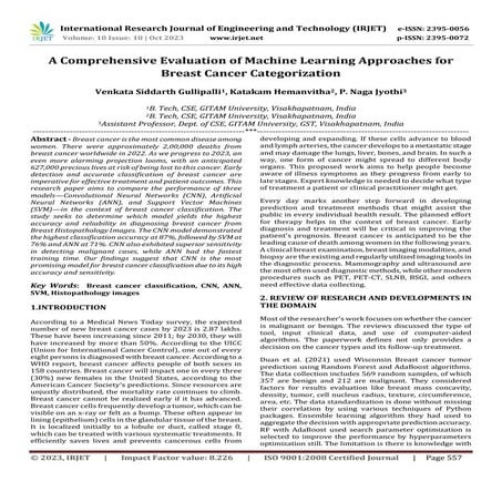 EARLY DETECTION AND CLASSIFICATION OF BREAST CANCER USING MAMMOGRAMS AND MACHINE LEARNING ...