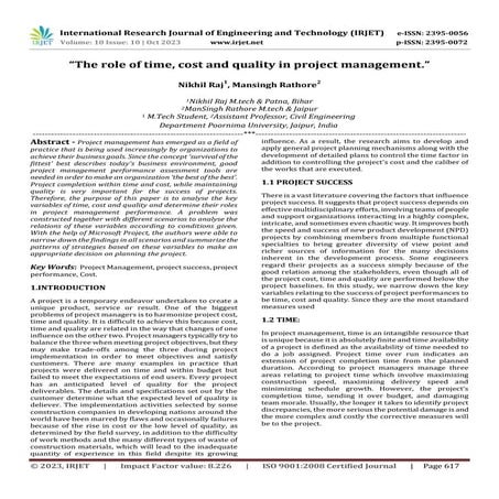 The role of time, cost and quality in project management | PDF