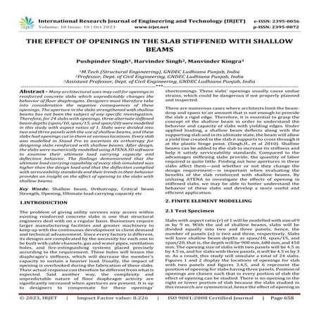 THE EFFECT OF OPENINGS IN THE SLAB STIFFENED WITH SHALLOW BEAMS | PDF