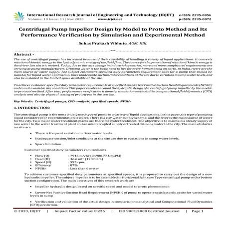 Centrifugal Pump Impeller Design by Model to Proto Method and Its Performance Verification by ...