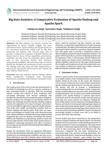 Big Data Analytics A Comparative Evaluation Of Apache Hadoop And Apache Spark Pdf