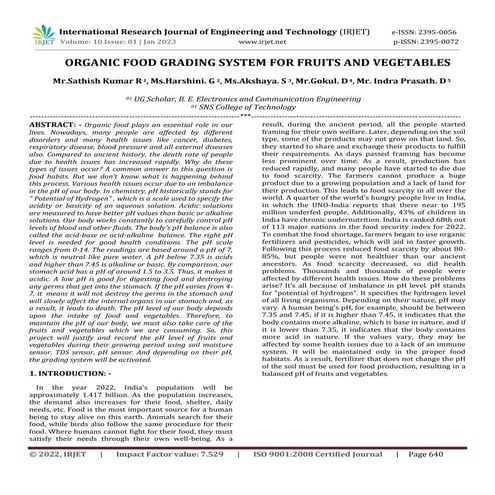 ORGANIC FOOD GRADING SYSTEM FOR FRUITS AND VEGETABLES | PDF