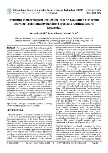 Predicting Meteorological Drought In Iraq An Evaluation Of Machine Learning Techniques By 5855