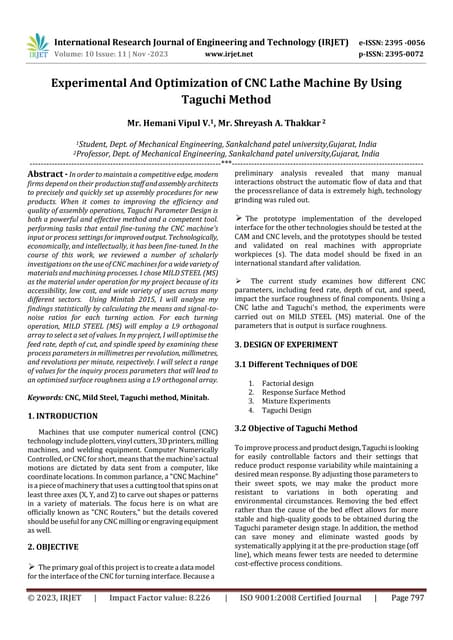 Experimental And Optimization Of Cnc Lathe Machine By Using Taguchi
