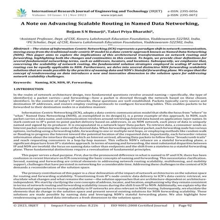 A Note On Advancing Scalable Routing In Named Data Networking Pdf 