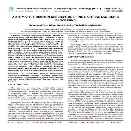 Automatic Question Generation Using Natural Language Processing Pdf