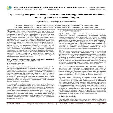 Optimizing Hospital Patient Interactions Through Advanced Machine Learning And Nlp Methodologies 