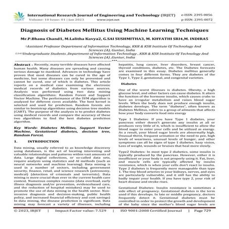 Diagnosis of Diabetes Mellitus Using Machine Learning Techniques | PDF