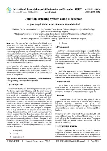 Charity System Using Blockchain Technology Pdf