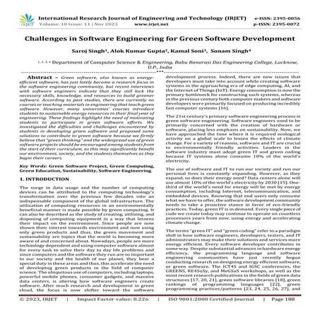 Challenges in Software Engineering for Green Software Development | PDF