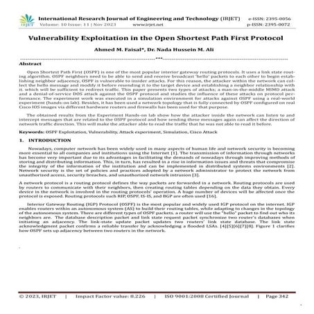 Vulnerability Exploitation In The Open Shortest Path First Protocol Pdf