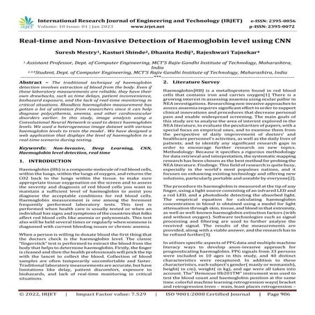 Real-time and Non-Invasive Detection of Haemoglobin level using CNN | PDF