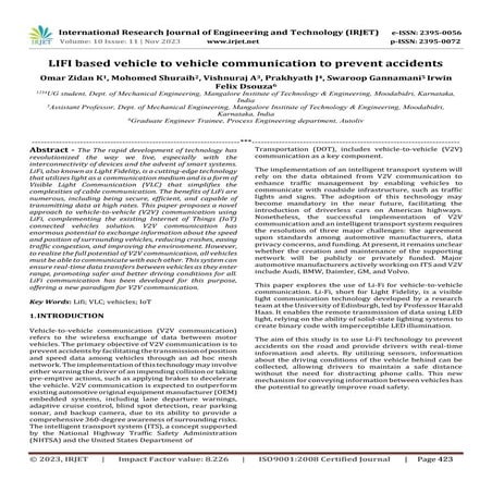 LIFI based vehicle to vehicle communication to prevent accidents | PDF