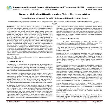 News Article Classification Using Naive Bayes Algorithm Pdf Technology And Computing