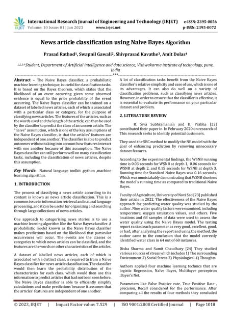 News Article Classification Using Naive Bayes Algorithm Pdf Technology And Computing