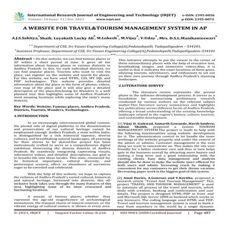 A WEBSITE FOR TRAVEL&TOURISM MANAGEMENT SYSTEM IN AP | PDF