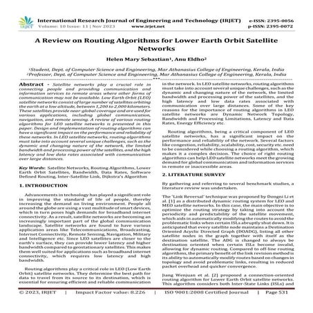 A Review On Routing Algorithms For Lower Earth Orbit Satellite Networks