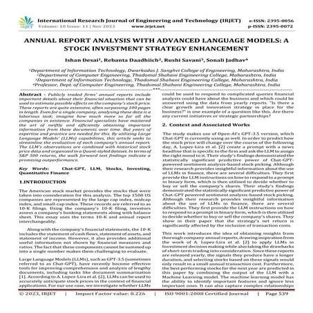 ANNUAL REPORT ANALYSIS WITH ADVANCED LANGUAGE MODELS: A STOCK ...