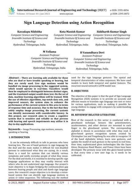 Real time conversion of sign language to text and speech presentation | PDF