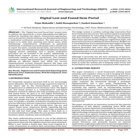 Digital Lost and Found Item Portal | PDF