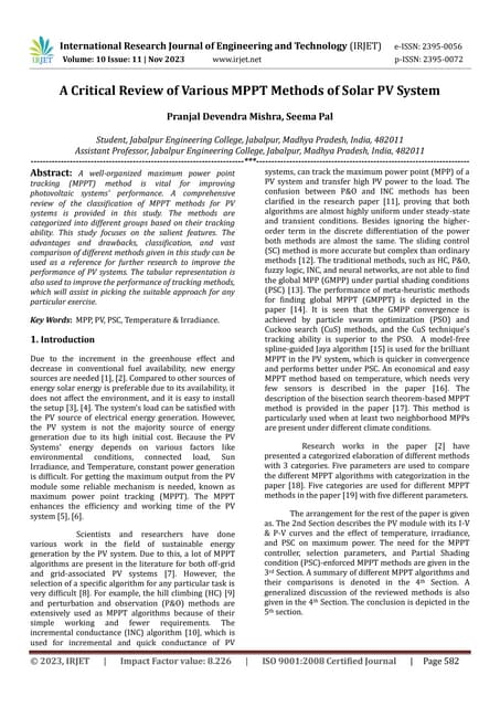 PARTIAL SHADING DETECTION IN SOLAR PANEL | PPTX
